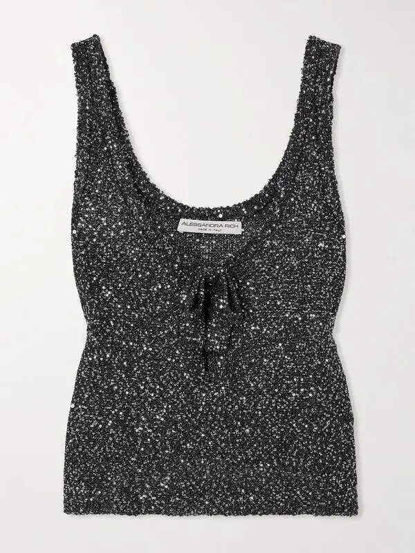Alessandra Rich Tie-detailed Sequined Knit Tank