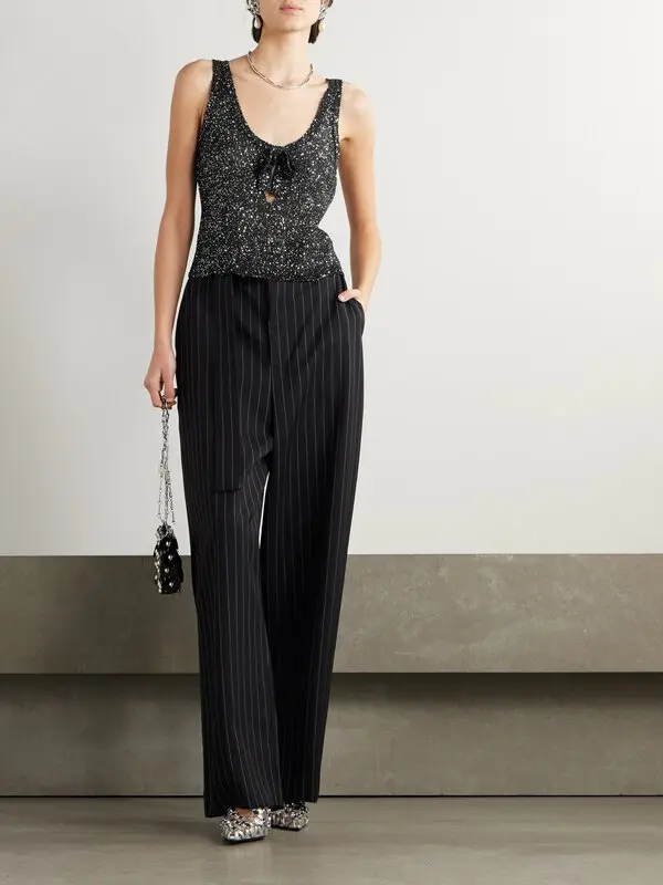 Alessandra Rich Tie-detailed Sequined Knit Tank