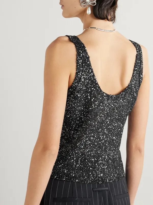 Alessandra Rich Tie-detailed Sequined Knit Tank
