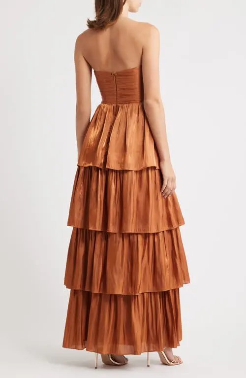 Lulus Bella Strapless Tiered Gown - Rust