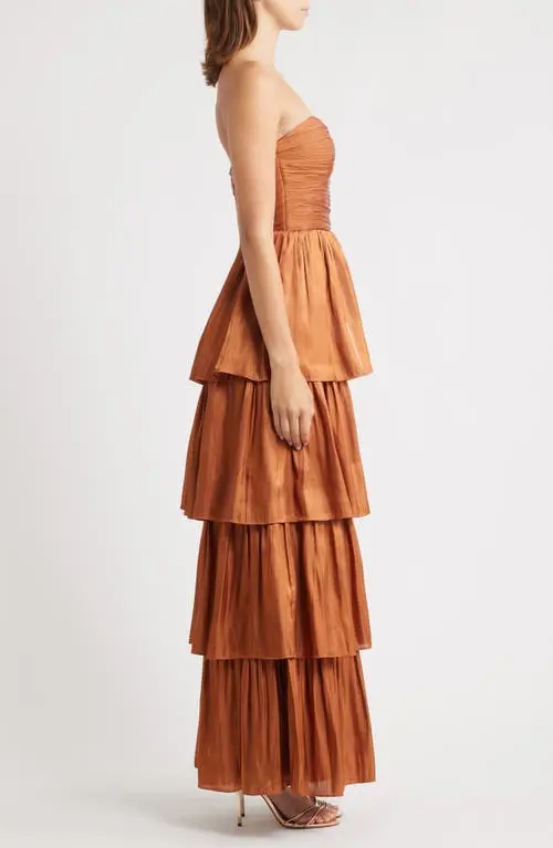 Lulus Bella Strapless Tiered Gown - Rust