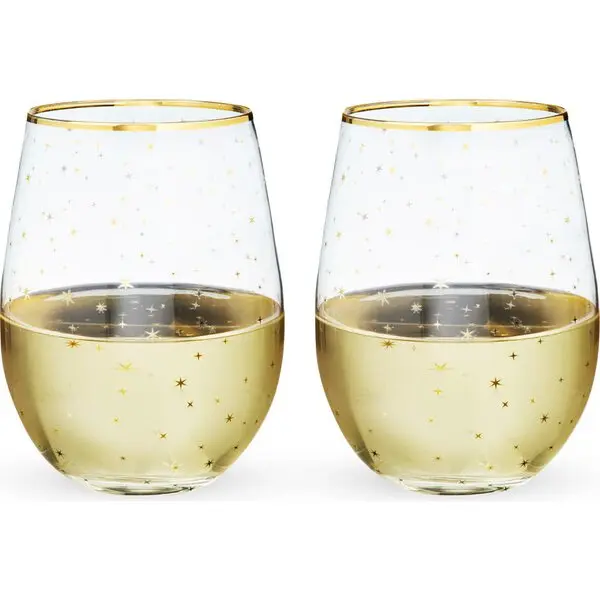 TWINE Starlight Stemless Wine Glasses Set Of 2 - Gold