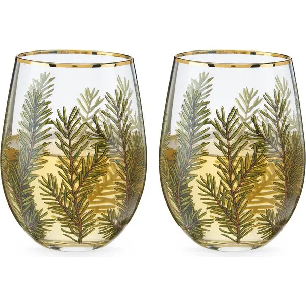 TWINE Woodland Stemless Wine Glasses Set Of 2 - Green