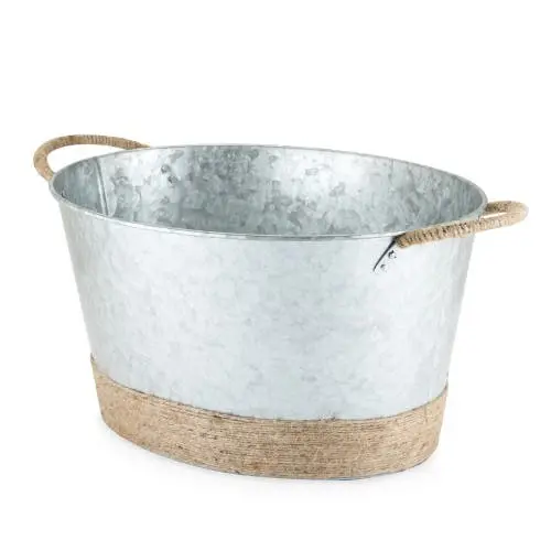 TWINE Jute Rope Wrapped Galvanized Metal Beverage Tub - Silver