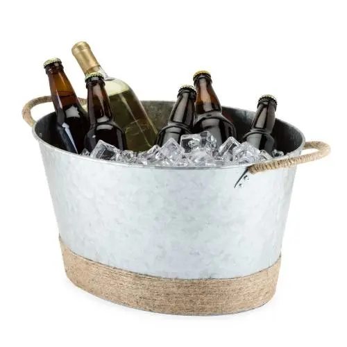 TWINE Jute Rope Wrapped Galvanized Metal Beverage Tub