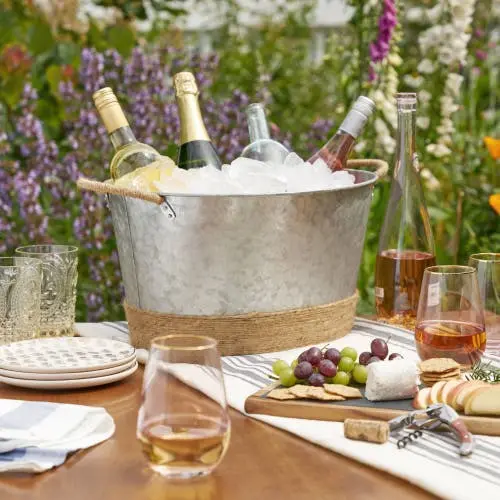 TWINE Jute Rope Wrapped Galvanized Metal Beverage Tub