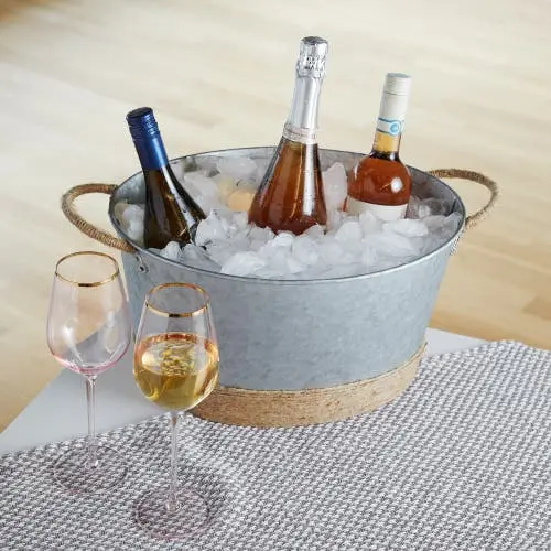 TWINE Jute Rope Wrapped Galvanized Metal Beverage Tub