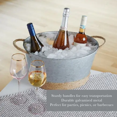 TWINE Jute Rope Wrapped Galvanized Metal Beverage Tub