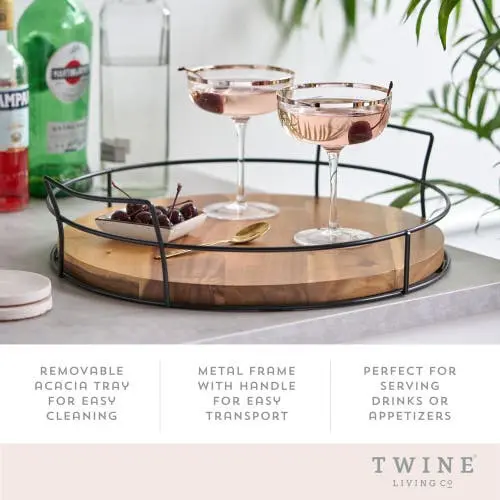 TWINE Modern Manor Acacia Cocktail Tray
