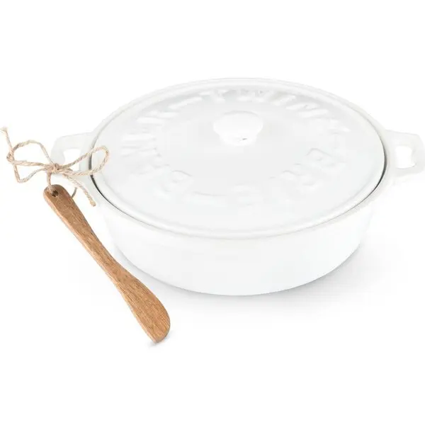 TWINE Ceramic Brie Baker & Wood Spreader Set - White