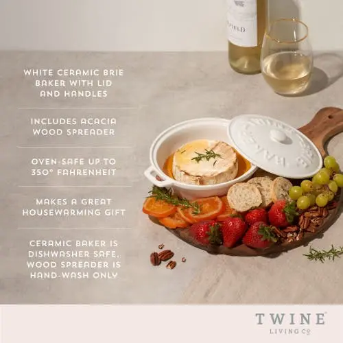 TWINE Ceramic Brie Baker & Wood Spreader Set