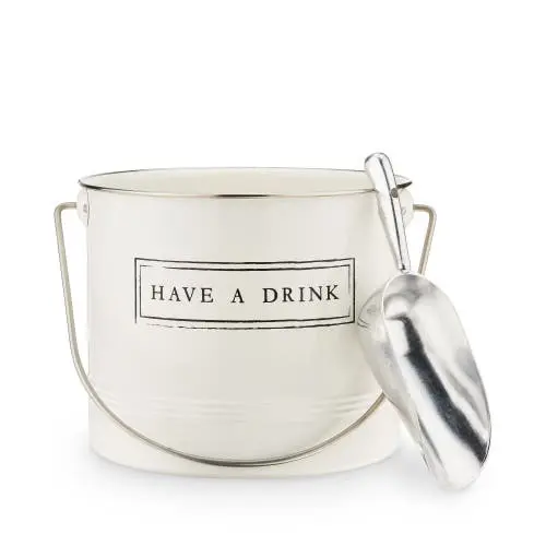 TWINE Metal Ice Bucket With Scoop - White