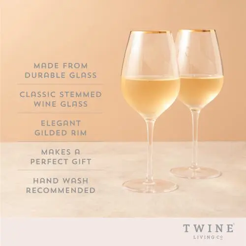 TWINE Gilded Stemmed Wine Glasses Set Of 2