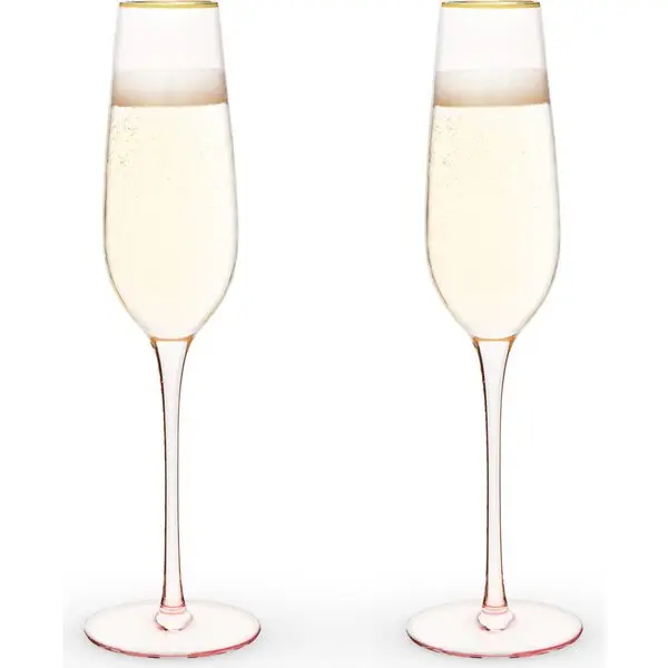 TWINE Rose Crystal Champagne Flutes Set Of 2 - Pink