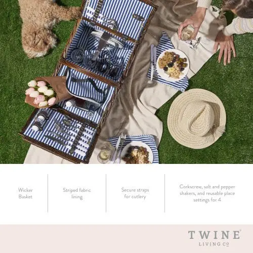 TWINE Cape Cod Wicker Picnic Basket Set