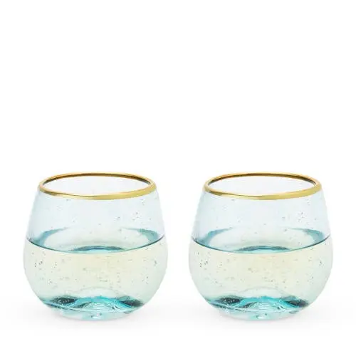 TWINE Aqua Bubble Stemless Wine Glasses Set Of 2 - Blue
