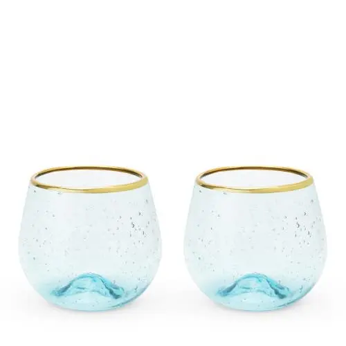 TWINE Aqua Bubble Stemless Wine Glasses Set Of 2