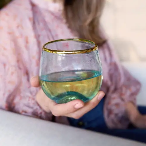 TWINE Aqua Bubble Stemless Wine Glasses Set Of 2