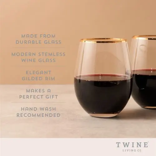 TWINE Gilded Stemless Wine Glasses Set Of 2