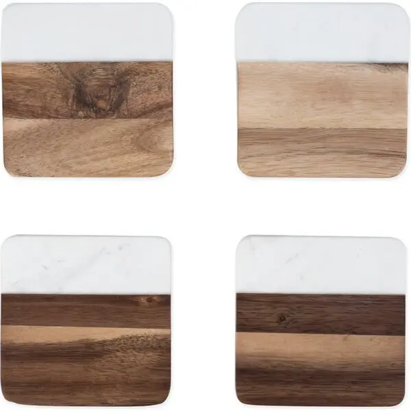 TWINE Marble & Acacia Coasters Set Of 4 - White