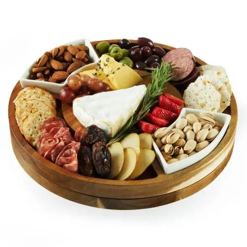 TWINE Acacia Rotating Charcuterie Board With Ceramic Dishes - Wood