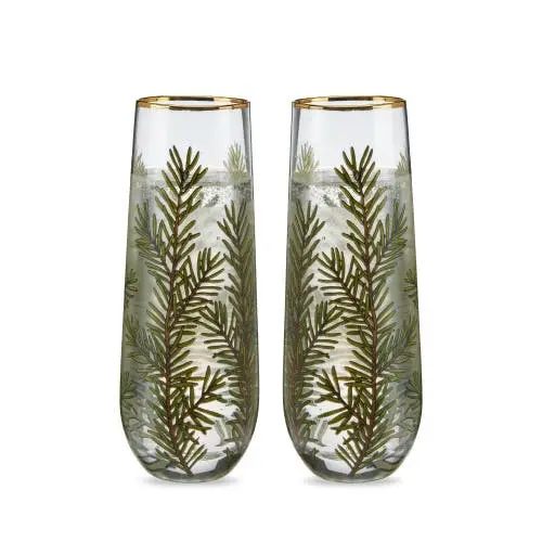 TWINE Woodland Stemless Champagne Flutes Set Of 2 - Green