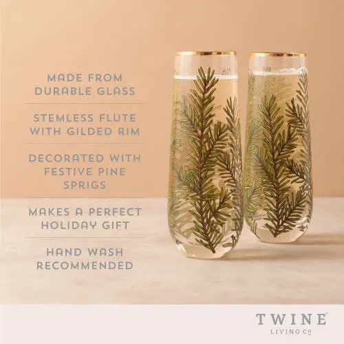 TWINE Woodland Stemless Champagne Flutes Set Of 2