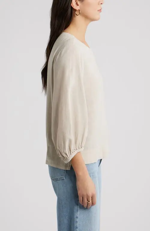Caslon Balloon Sleeve Linen Blend Top - Flax