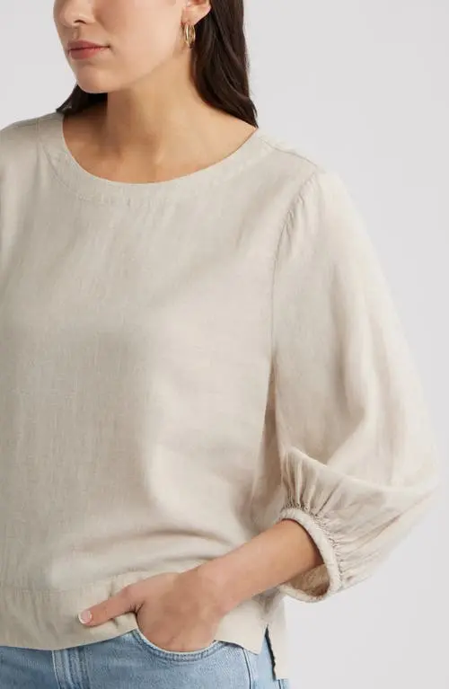 Caslon Balloon Sleeve Linen Blend Top - Flax
