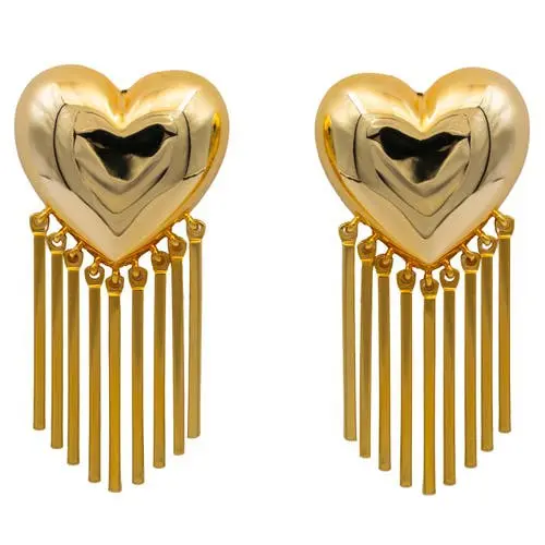 BLACK SUEDE STUDIO Heart Shaped Fringe Earrings - Gold