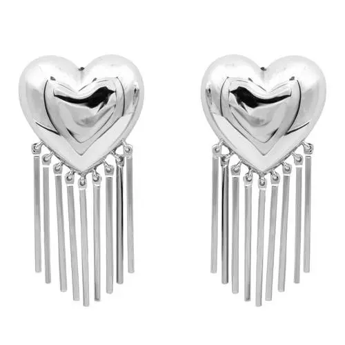 BLACK SUEDE STUDIO Heart Shaped Fringe Earrings - Silver
