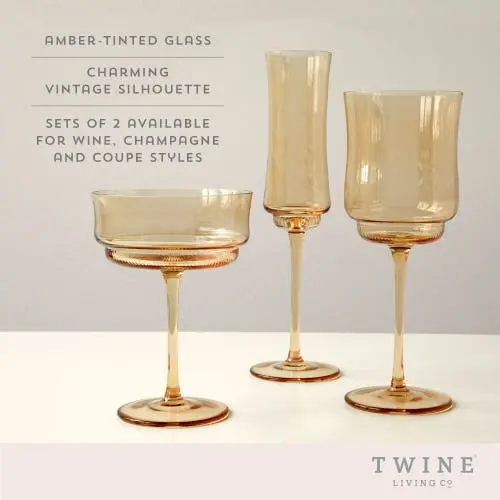 TWINE Tulip Coupe Glasses In Amber Set Of 2