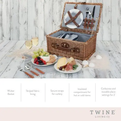 TWINE Newport Wicker Picnic Basket Set