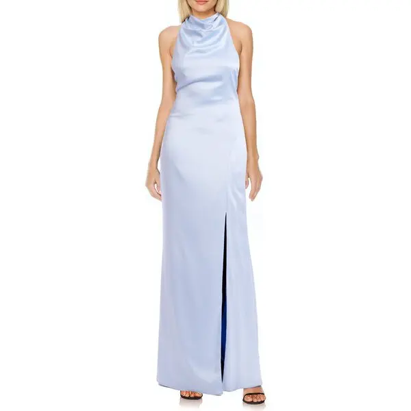 Badgley Mischka Faux Pearl Halter Gown In Sky - 72% Off | Editorialist