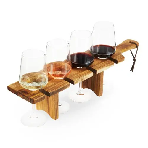 TWINE Acacia Wood Easy Transport Wine Flight Carrier