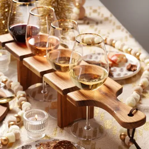 TWINE Acacia Wood Easy Transport Wine Flight Carrier