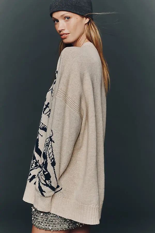 Maeve Oversized Graphic Crewneck Sweater - St. Mortiz Ski Academie
