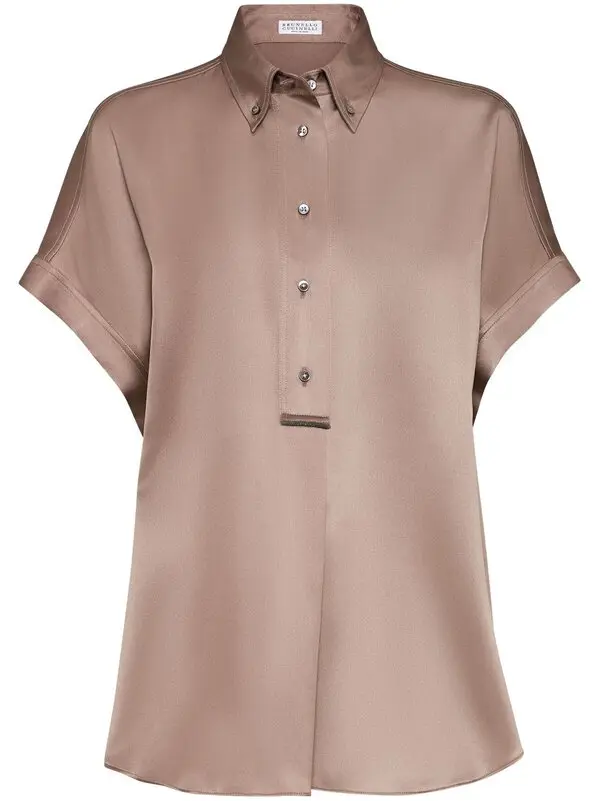 Brunello Cucinelli Monili-embellished Silk Shirt - Neutrals