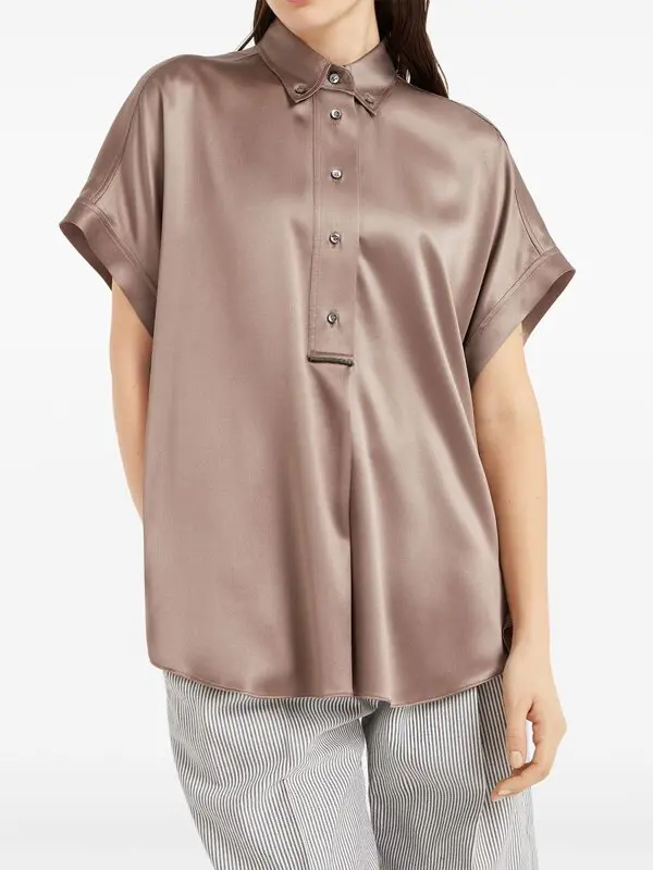 Brunello Cucinelli Monili-embellished Silk Shirt - Neutrals