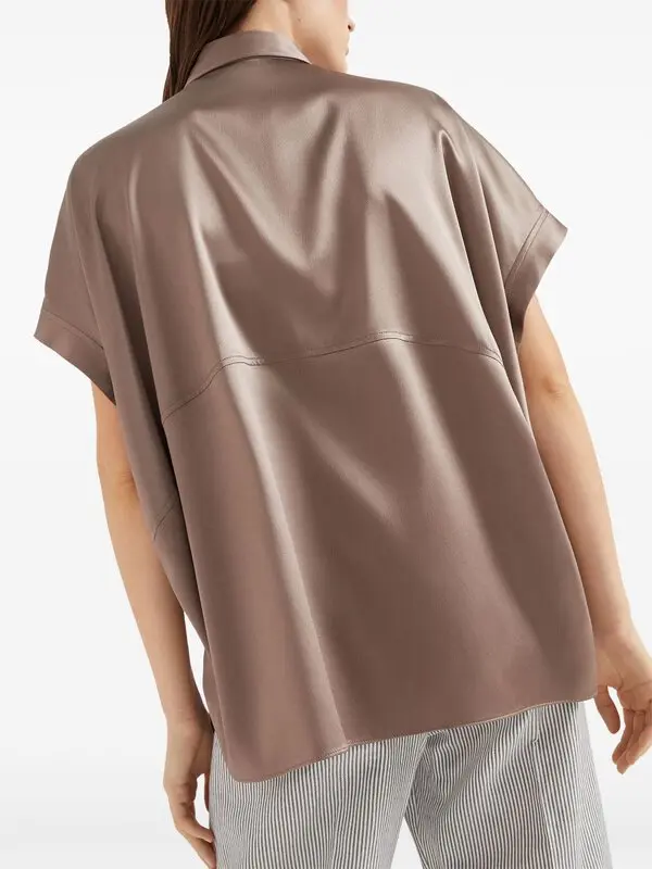 Brunello Cucinelli Monili-embellished Silk Shirt - Neutrals