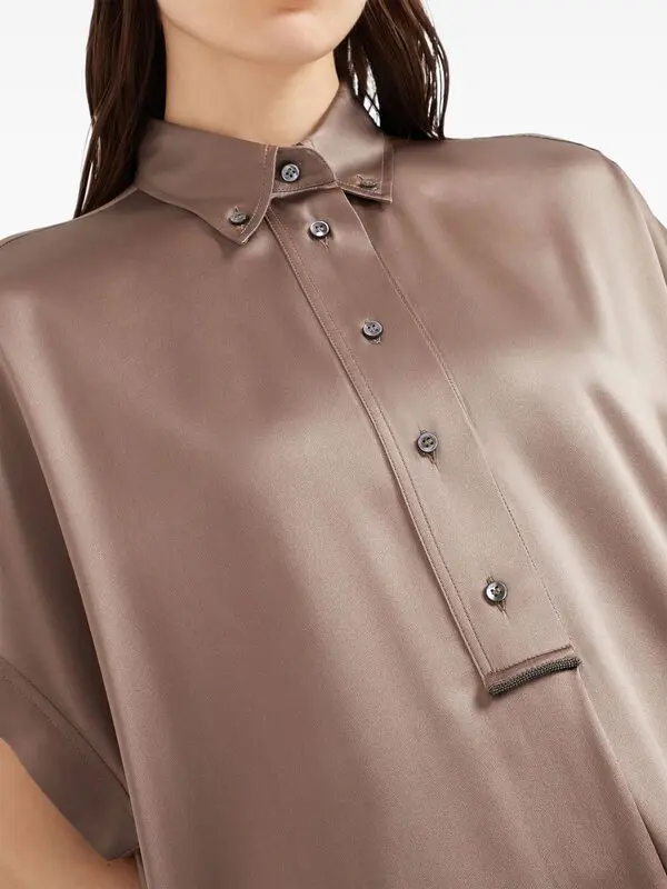 Brunello Cucinelli Monili-embellished Silk Shirt - Neutrals