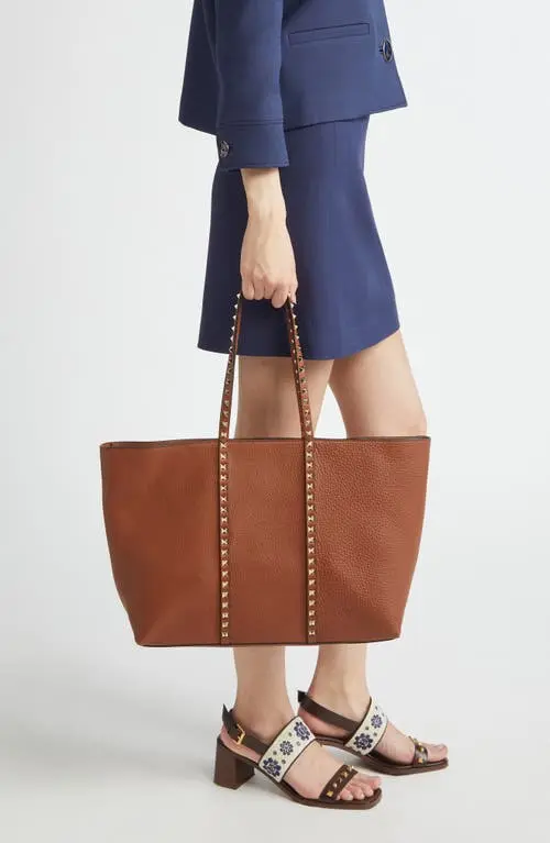 Valentino Garavani Rockstud Leather Tote - Saddle