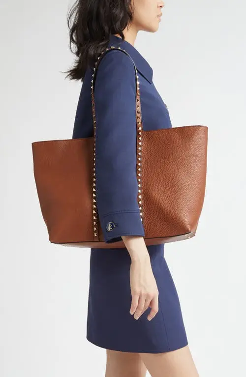 Valentino Garavani Rockstud Leather Tote - Saddle