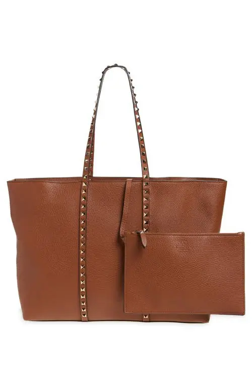 Valentino Garavani Rockstud Leather Tote - Saddle