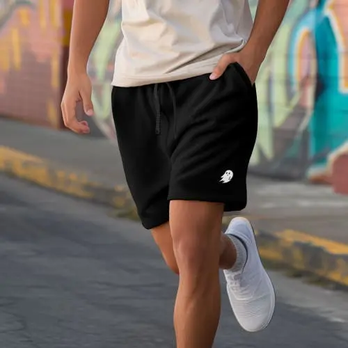 DALIX Relaxed Fit Ghost Embroidery Fleece Shorts - Black