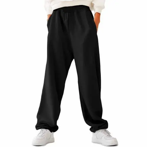 DALIX Ghost Embroidered Fleece Sweats Pants - Black