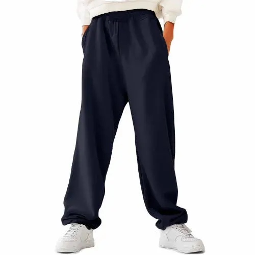 DALIX Ghost Embroidered Fleece Sweats Pants - Navy Blue
