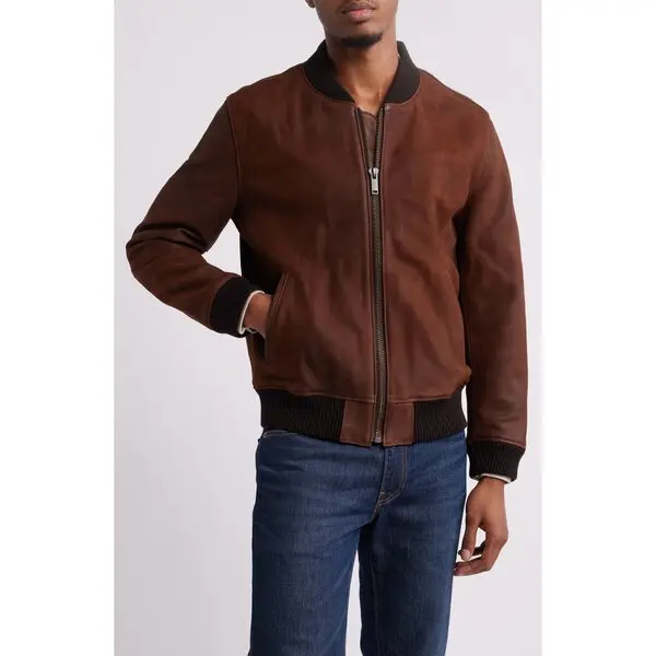 THE FRYE COMPANY Classic Leather Bomber Jacket