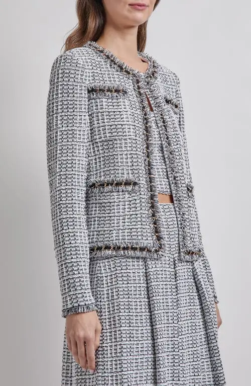 Misook Chain & Fringe Trimmed Tweed Jacket