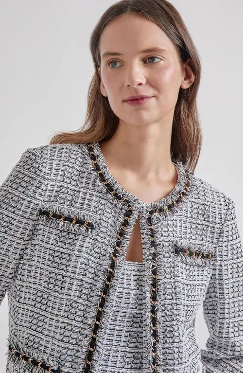 Misook Chain & Fringe Trimmed Tweed Jacket